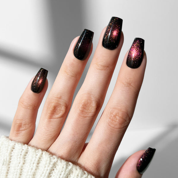 Shimmer Ruby-Red Coffin-Shaped Press-On Nails – Sistaco™