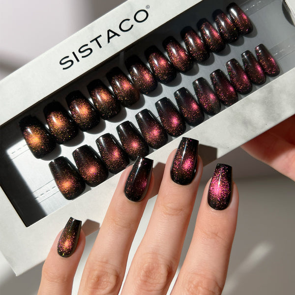 Shimmer Ruby-Red Coffin-Shaped Press-On Nails